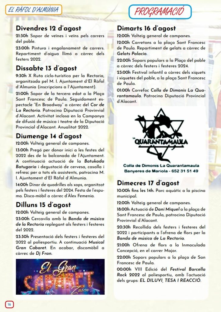 Programación de las fiestas de El Ràfol d'Almúnia | Marina Alta Noticias